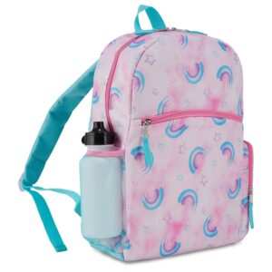 Cudlie Kindergarten Backpack w/Water Bottle & Stickers - Lightweight Girls Backpack for School/Travel - Kids Back Pack/Book Bag - Rainbow/Pink