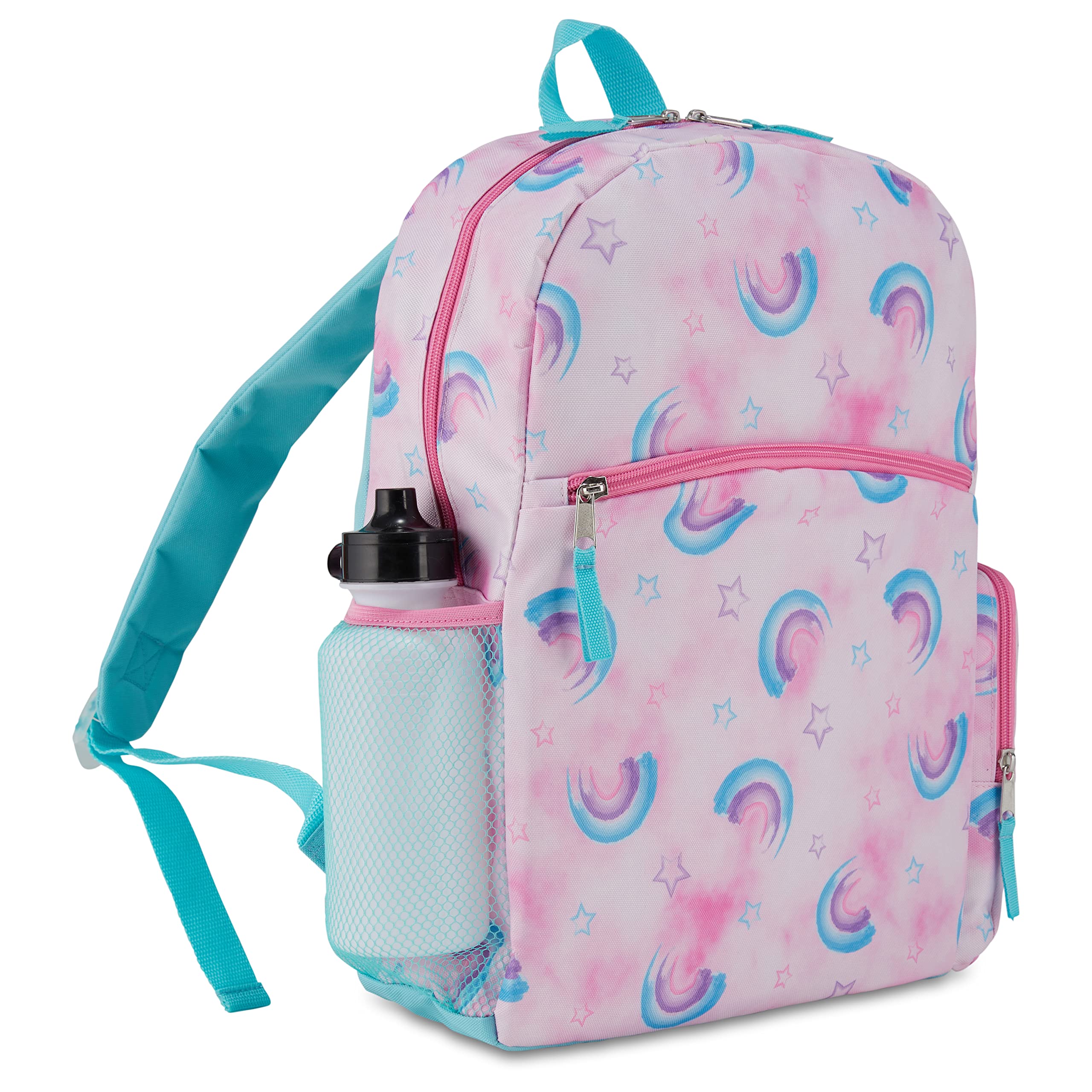 Cudlie Kindergarten Backpack w/Water Bottle & Stickers - Lightweight Girls Backpack for School/Travel - Kids Back Pack/Book Bag - Rainbow/Pink