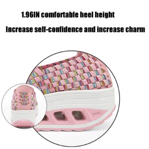 KCTRFSJ Women's Woven Air Cushion Orthopedic Sneakers,Fashion Wedge Platform Slip on Loafer Walking Shoes with Arch Support,Comfortable Casual Stretch Toning Rocker Shoes (Pink,8.5)