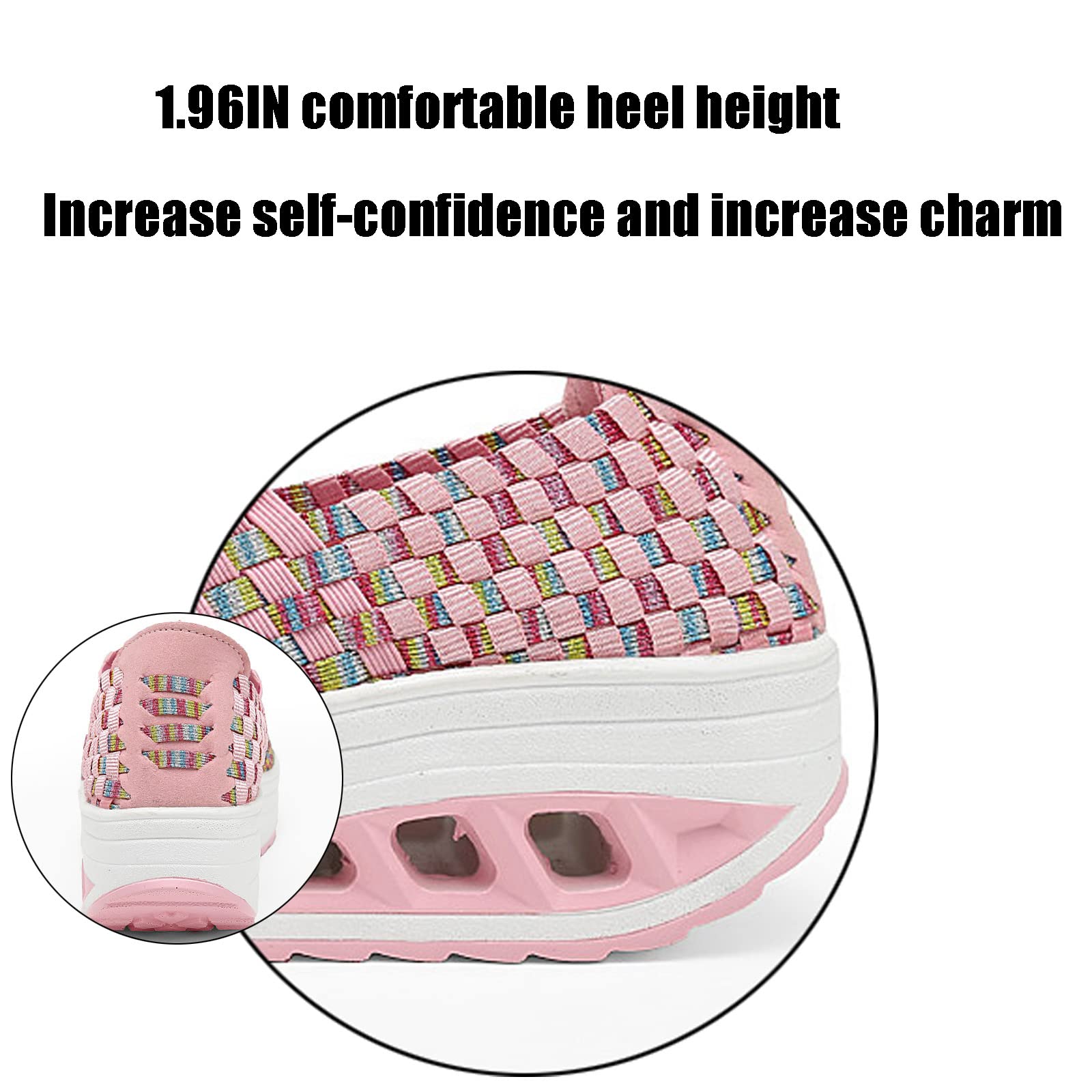 KCTRFSJ Women's Woven Air Cushion Orthopedic Sneakers,Fashion Wedge Platform Slip on Loafer Walking Shoes with Arch Support,Comfortable Casual Stretch Toning Rocker Shoes (Pink,8.5)