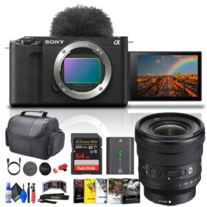 sony alpha zv-e1 full-frame vlog mirrorless lens camera (black) (ilczve1/b) alpha fe pz 16-35mm lens + 64gb card + corel photo software + card reader + case + flex tripod + more (renewed)