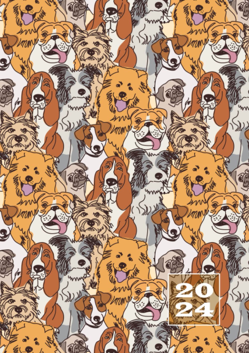 2024: Week To View With Hourly Schedule | Weekly Planner January - December | A4 Format Dated Agenda | Appointment Calendar | Organizer Book With Time Slots | Funny Dogs Pattern