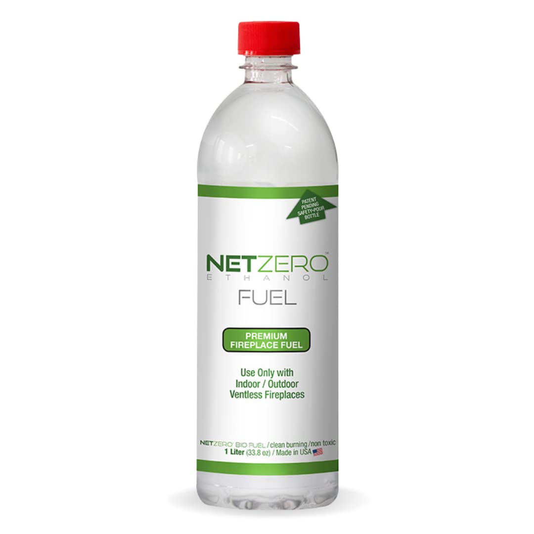 NETZERO Premium Bioethanol Fuel for Ventless Fireplaces, Fire Pit, Stoves and Burners Clean Burning, Sustainable Fuel, 1 Liter Bottle (Pack of 3)