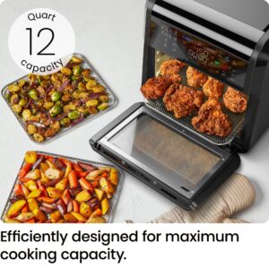 CHEFMAN ExacTemp™ 12 Quart 5-in-1 Air Fryer with Integrated Smart Cooking Thermometer, 28 Touchscreen Presets, Rotisserie, Dehydrator, Bake, XL Convection Oven with Auto Shutoff, Black