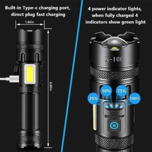 JAY-PARK Flashlights High Lumens Rechargeable, LED Flashlight Rechargeable Super Bright 250000 Lumen, Powerful Flashlight with COB Side Light for Camping, Power outages