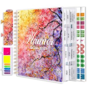 montcool planner 2024-2025 7.9" x 9.8", large 18 months daily weekly monthly planner yearly agenda jan. 2024–jun. 2025, page tabs, separator page, pocket folder, bookmark, sticky note set