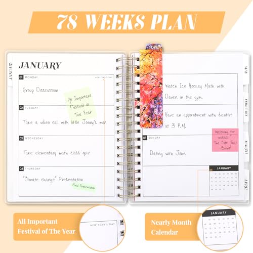 Montcool Planner 2024-2025 7.9" x 9.8", Large 18 Months Daily Weekly Monthly Planner Yearly Agenda Jan. 2024–Jun. 2025, Page Tabs, Separator Page, Pocket Folder, Bookmark, Sticky Note Set