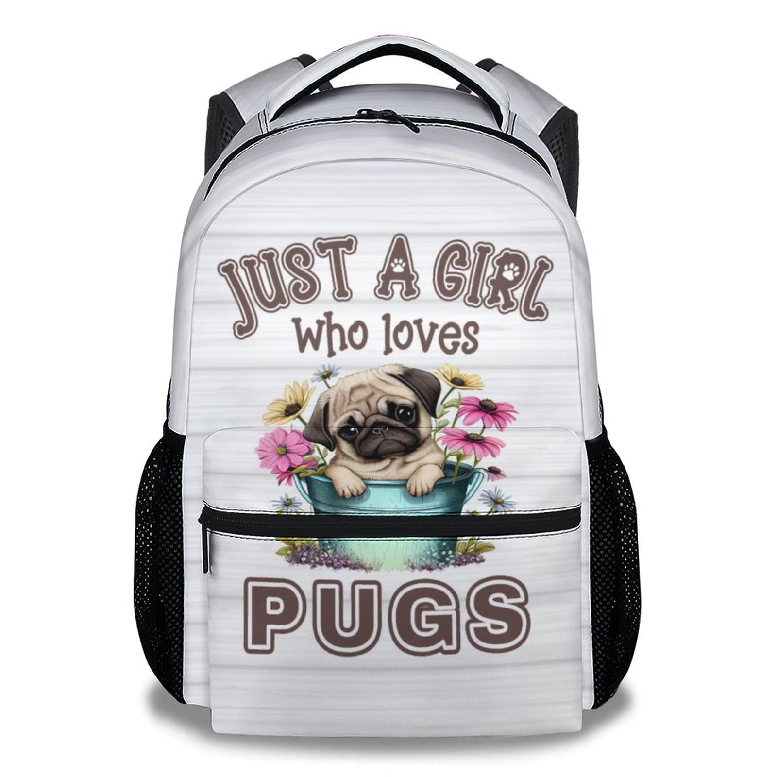 COOPASIA Cute Pug Backpack, 16 Inch Dog Theme Bookbag with Adjustable Straps, Durable, Lightweight, Large Capacity, School Backpack for Kids Girls Boys