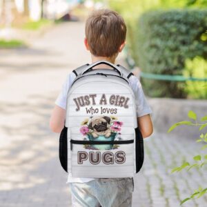 COOPASIA Cute Pug Backpack, 16 Inch Dog Theme Bookbag with Adjustable Straps, Durable, Lightweight, Large Capacity, School Backpack for Kids Girls Boys