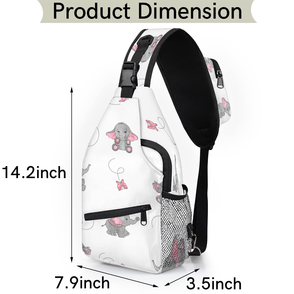 Elephant Butterfly Sling Bag Crossbody Sling Backpack Water Resistant Shoulder Bag Outdoor Travel Hiking Chest Bag Daypack for Women Men Unisex