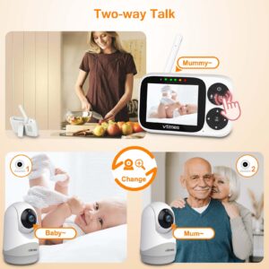 VTimes Baby Monitor with 2 Cameras, 3.2" IPS Screen, 2-Way Talk, Baby Monitor No WiFi Night Vision, Pan-Tilt-Zoom VOX Mode Temperature Monitor 8 Lullabies and 1000ft Range for Baby Pet Elderly