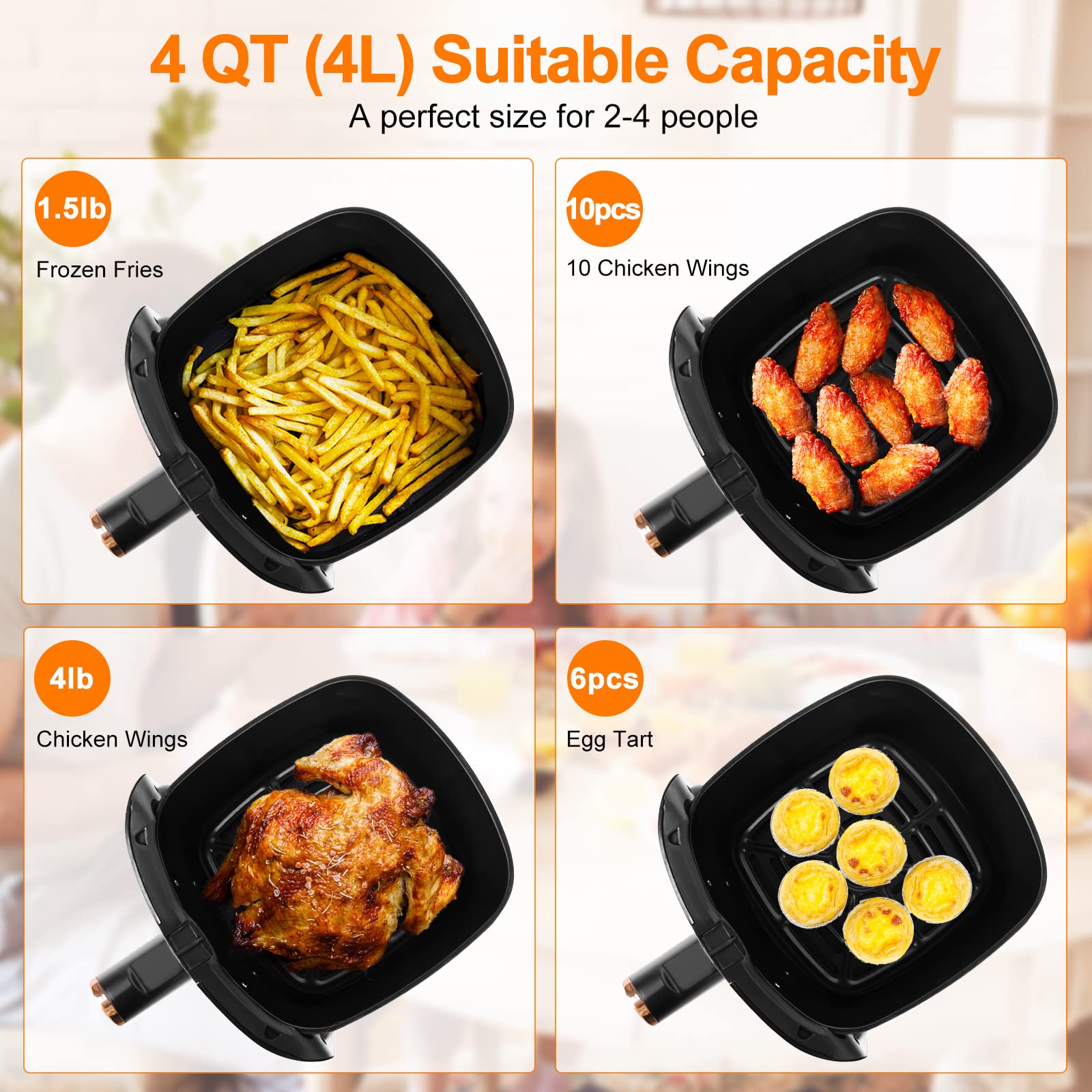 BXE Air Fryer Healthy Oil-Free Cooking Non-Stick Easy To Clean Quiet Operation With Temperature And Time Control 80% Less Oil Ideal For Quick And Easy Meals Black