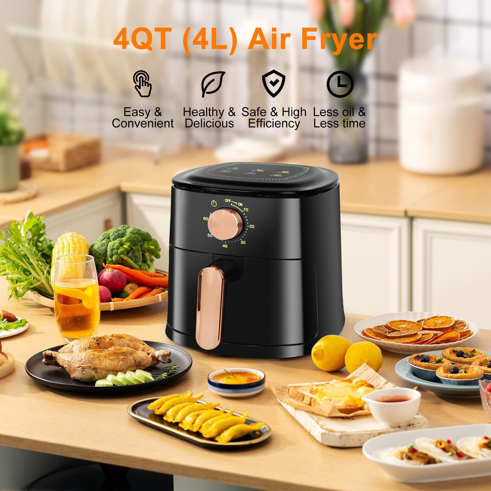 BXE Air Fryer Healthy Oil-Free Cooking Non-Stick Easy To Clean Quiet Operation With Temperature And Time Control 80% Less Oil Ideal For Quick And Easy Meals Black