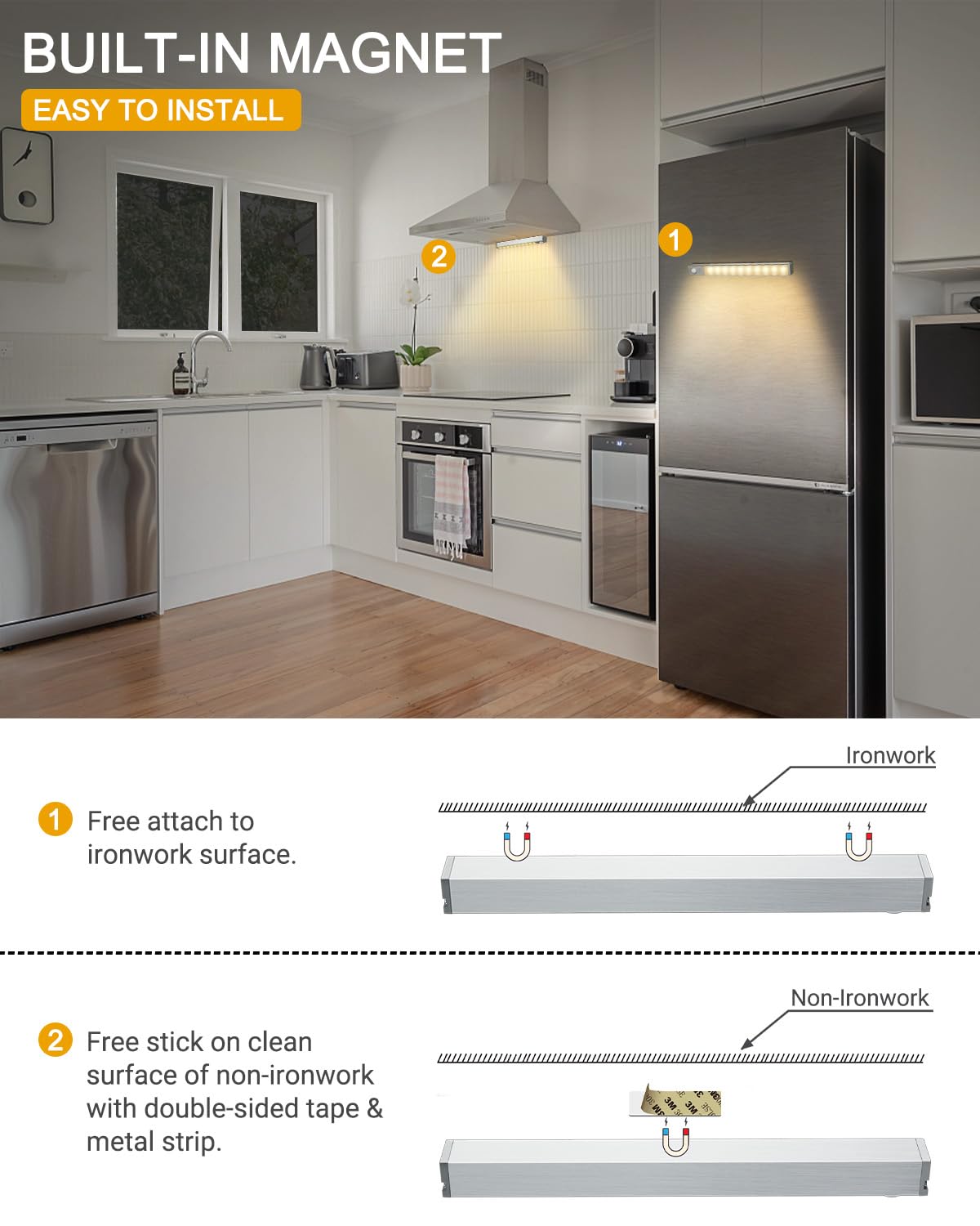 LOFTER-pro Under Cabinet Lights, LED Motion Sensor Light, USB-C Rechargeable 10 LED Closet Lights Wireless Magnetic Stick-Anywhere Night Light for Kitchen, Wardrobe, Closets, Cupboard, Stairs