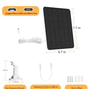 HXVIEW 6W Solar Panel for Security Camera, 5V Solar Panel Charger for Micro USB & USB-C Port Outdoor Camera, 20% Efficiency Than 5W, 360° Adjustable & IP66 Waterproof