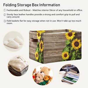 DEHOZO Storage Basket Bins, Summer Wooden Sunflower Flower Collapsible Storage Cubes Organizer with Handles, Closet Shelves Clothes Storage Box Toys Organizer for Bedroom Living Room, 2pcs