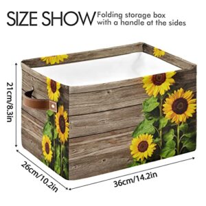 DEHOZO Storage Basket Bins, Summer Wooden Sunflower Flower Collapsible Storage Cubes Organizer with Handles, Closet Shelves Clothes Storage Box Toys Organizer for Bedroom Living Room, 2pcs