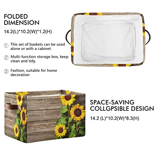 DEHOZO Storage Basket Bins, Summer Wooden Sunflower Flower Collapsible Storage Cubes Organizer with Handles, Closet Shelves Clothes Storage Box Toys Organizer for Bedroom Living Room, 2pcs