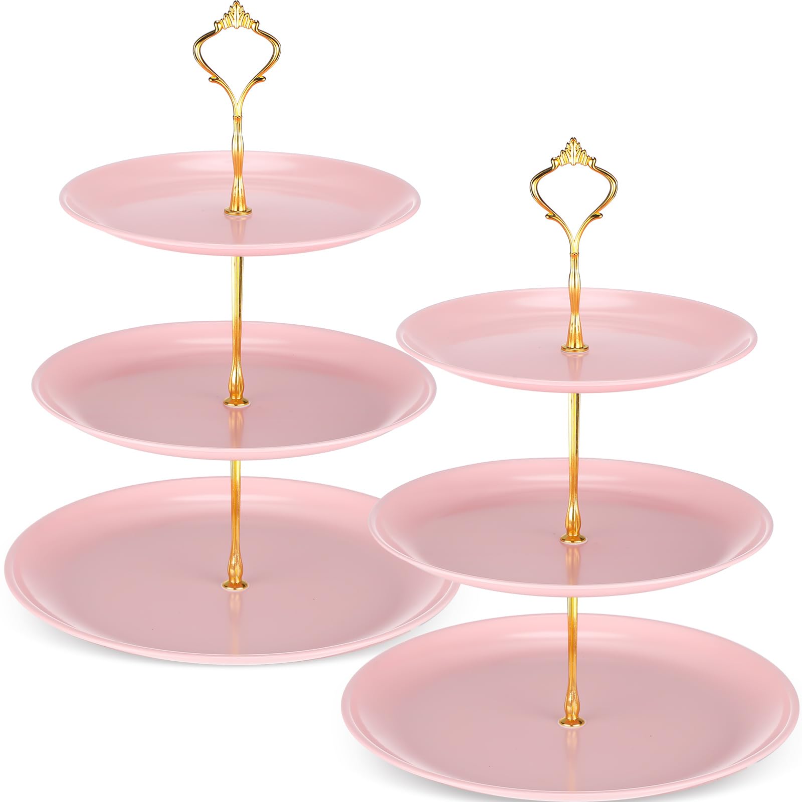 Set of 2 Cupcake Display Stands 3 Tier Serving Tray Platters Stainless Steel Cup Cake Tower for Birthday Party Wedding Cakes Dessert Cookie Candy (Pink)