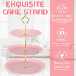 Set of 2 Cupcake Display Stands 3 Tier Serving Tray Platters Stainless Steel Cup Cake Tower for Birthday Party Wedding Cakes Dessert Cookie Candy (Pink)