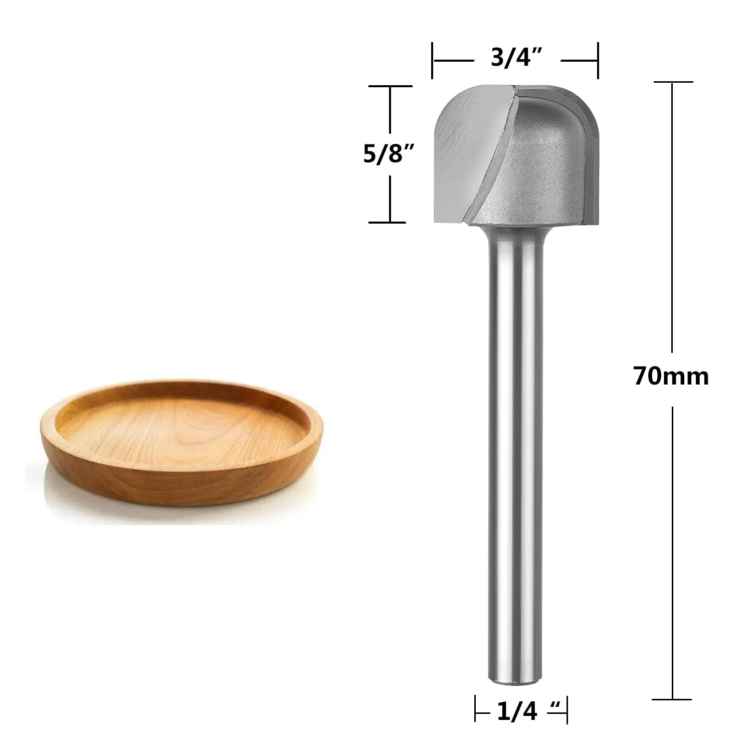 SpeTool Bowl&Tray CNC Router Bits Extra Long (70mm) 1/4 inch Shank 3/4 inch Cutting Diameter with Carbide Tip for Woodworking Router Machine Milling Cutter