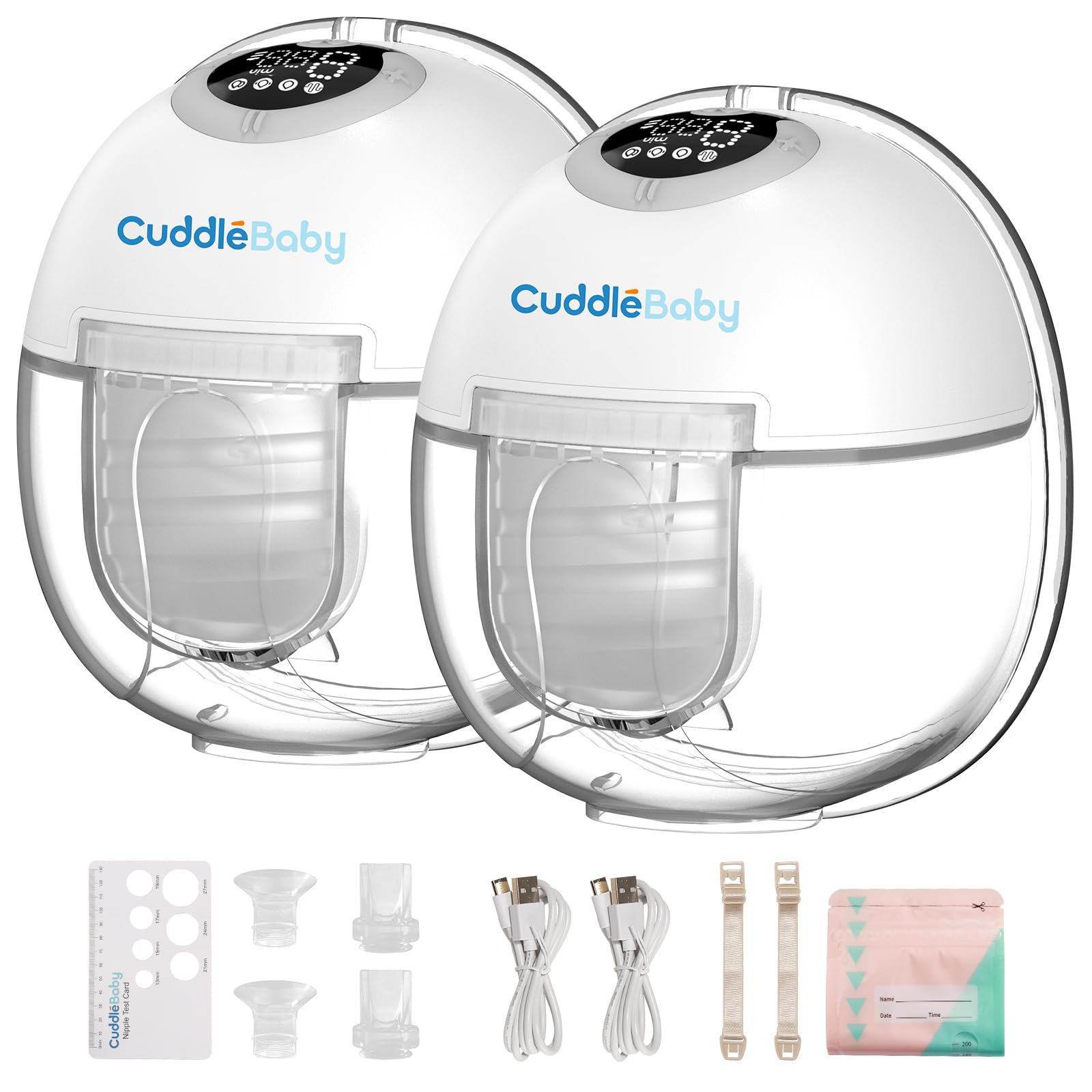 CuddleeBaby Breast Pump Hands Free, Wearable Breast Pump, Eletric Double Portable Breast Pump with 4 Modes & 9 Levels, LCD Display, Long Battery Life Wearless Double Milk Extractor,24mm,2 Pack