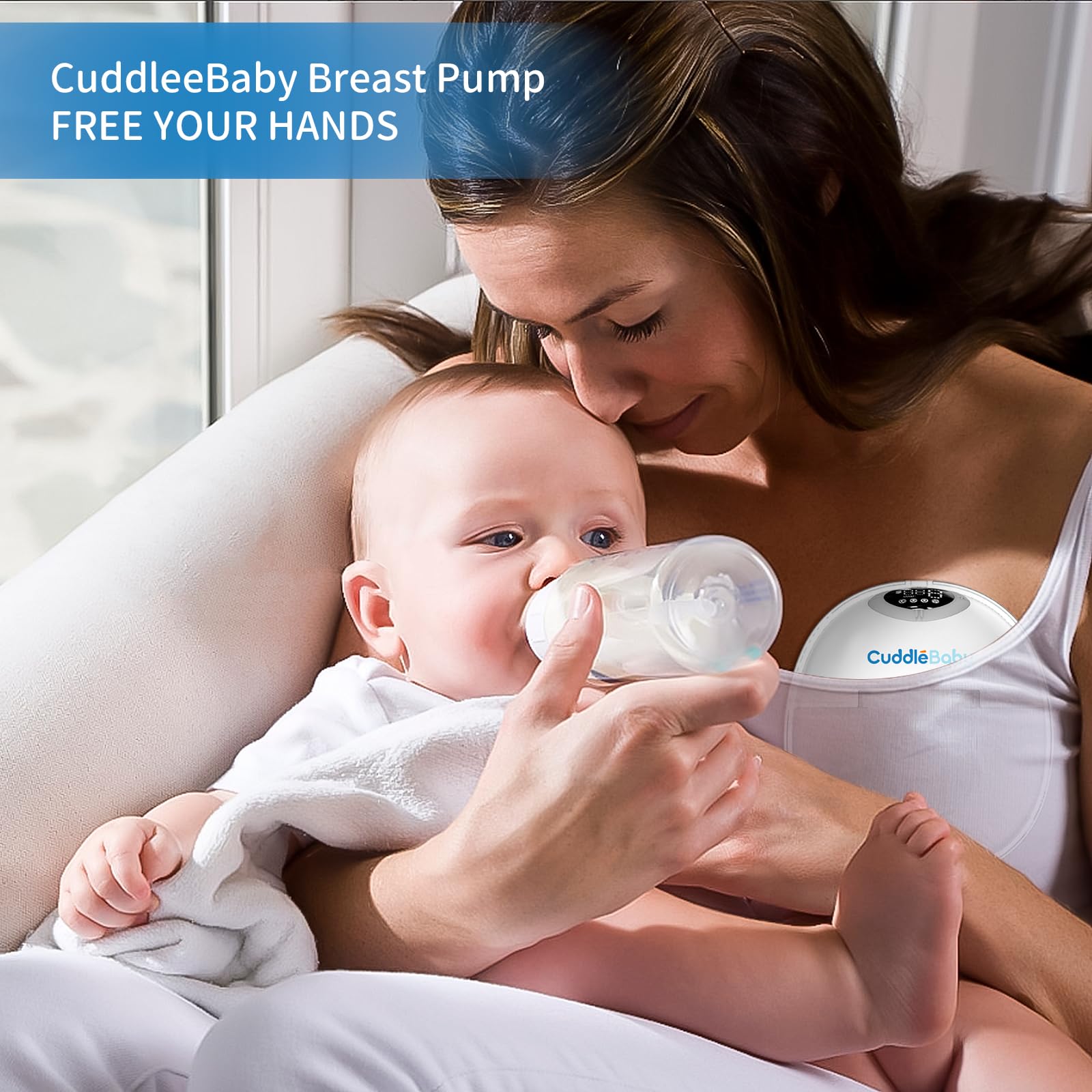 CuddleeBaby Breast Pump Hands Free, Wearable Breast Pump, Eletric Double Portable Breast Pump with 4 Modes & 9 Levels, LCD Display, Long Battery Life Wearless Double Milk Extractor,24mm,2 Pack