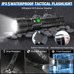 LED Flashlights High Lumens Rechargeable, 100000 Lumens Super Bright Powerful Flashlight, Type-C, 5 Modes, Zoomable, IPX5 Waterproof High Powered Tactical Flash Light for Emergency Camping Hiking