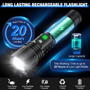 LED Flashlights High Lumens Rechargeable, 100000 Lumens Super Bright Powerful Flashlight, Type-C, 5 Modes, Zoomable, IPX5 Waterproof High Powered Tactical Flash Light for Emergency Camping Hiking