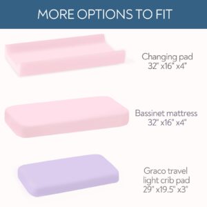 Changing Pad Cover for Girls 4 Pack, Baby Fitted Changing Table Cover Sheets, Soft Breathable for 32"x16" Diaper Change Table Pad, Bassinet Sheets Neutral - Pink and Purple