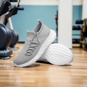 SILLENORTH Women's Walking Shoes Sock Sneakers Slip On Mesh Sport Running Shoes Casual Lightweight Shoes for Gym Work Jogging Light Grey Size 9