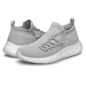 SILLENORTH Women's Walking Shoes Sock Sneakers Slip On Mesh Sport Running Shoes Casual Lightweight Shoes for Gym Work Jogging Light Grey Size 9