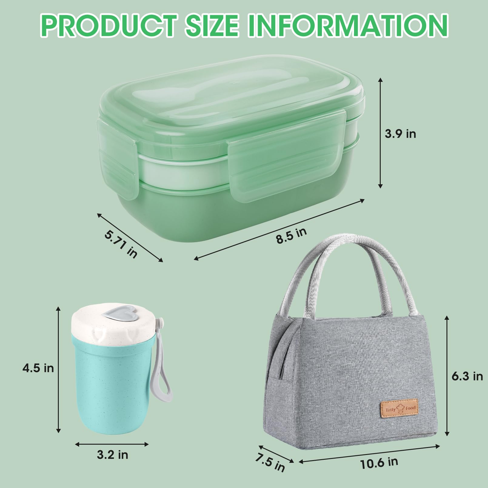 Korlon Bento Lunch Box, Large Capacity Lunch Containers for Adults & Kids, 3 Layers All-in-One Leakproof Kids Bento Box for School, Work with Lunch Bag and Accessories