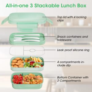 Korlon Bento Lunch Box, Large Capacity Lunch Containers for Adults & Kids, 3 Layers All-in-One Leakproof Kids Bento Box for School, Work with Lunch Bag and Accessories