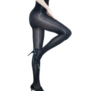 GOCBOBO Women's Oil Shiny Pantyhose High Waist Control Top Sheer Glossy Tights Plus Size Silk Pantyhose for Women Black