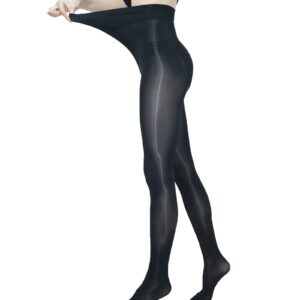 GOCBOBO Women's Oil Shiny Pantyhose High Waist Control Top Sheer Glossy Tights Plus Size Silk Pantyhose for Women Black