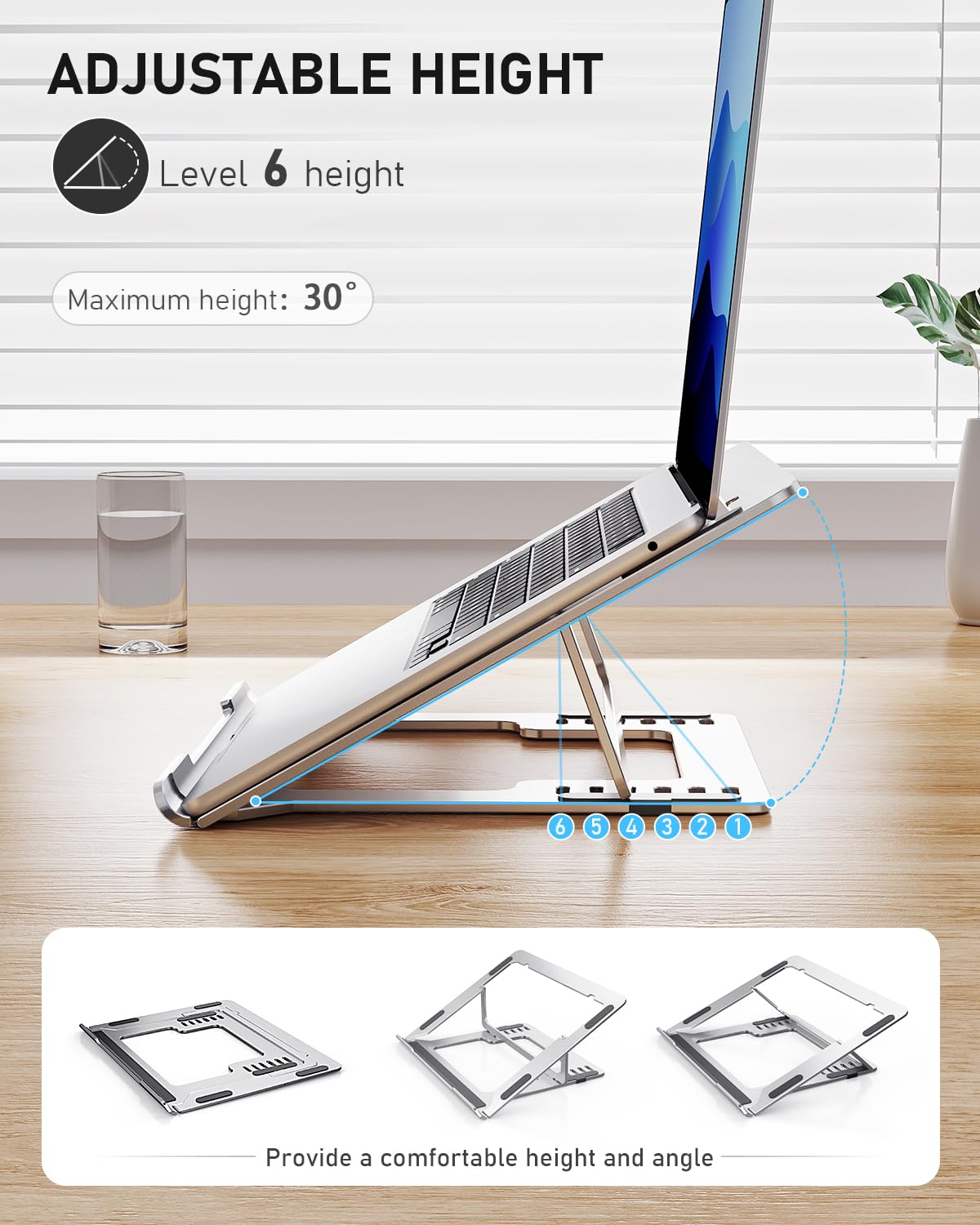 ACEMAGIC Laptop Stand, Aluminum Computer Riser, Ergonomic Laptops Elevator for Desk, Metal Holder Compatible with Notebook Computer Under 17.3 Inches, Silver