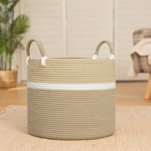 OIAHOMY Cotton Rope Basket 15.8" x 15.8" x 13.8"-Woven Blanket Basket, Baby Laundry Basket, Nursery Kids Toy Storage Organizer,Yellow & Yellow