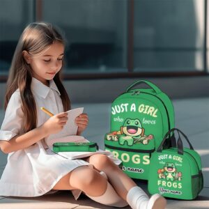 CUNEXTTIME Custom Frog Backpack with Lunch Box And Pencil Case, Set of 3 Cute Bookbag for Girls Boys, Lightweight Large Capacity School Bag