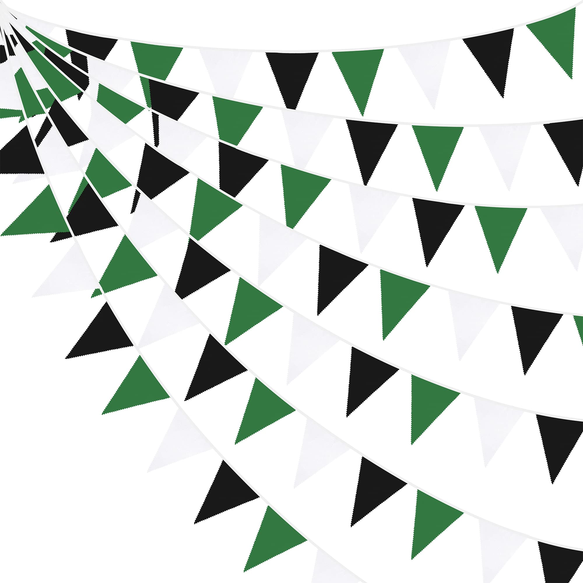 32Ft Green White Black Party Decorations Green Black Fabric Triangle Banner Flag Pennant Bunting Garland Streamers for Graduation Gaming Birthday Soccer Halloween Wedding Outdoor Garden Decorations