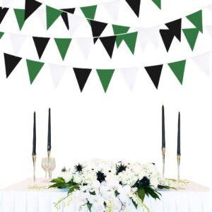 32Ft Green White Black Party Decorations Green Black Fabric Triangle Banner Flag Pennant Bunting Garland Streamers for Graduation Gaming Birthday Soccer Halloween Wedding Outdoor Garden Decorations