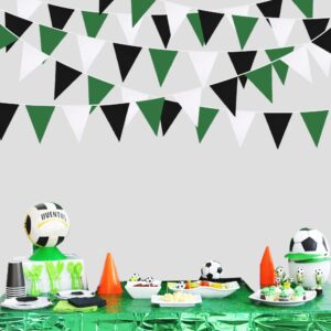 32Ft Green White Black Party Decorations Green Black Fabric Triangle Banner Flag Pennant Bunting Garland Streamers for Graduation Gaming Birthday Soccer Halloween Wedding Outdoor Garden Decorations