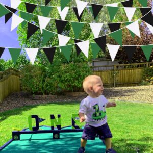 32Ft Green White Black Party Decorations Green Black Fabric Triangle Banner Flag Pennant Bunting Garland Streamers for Graduation Gaming Birthday Soccer Halloween Wedding Outdoor Garden Decorations