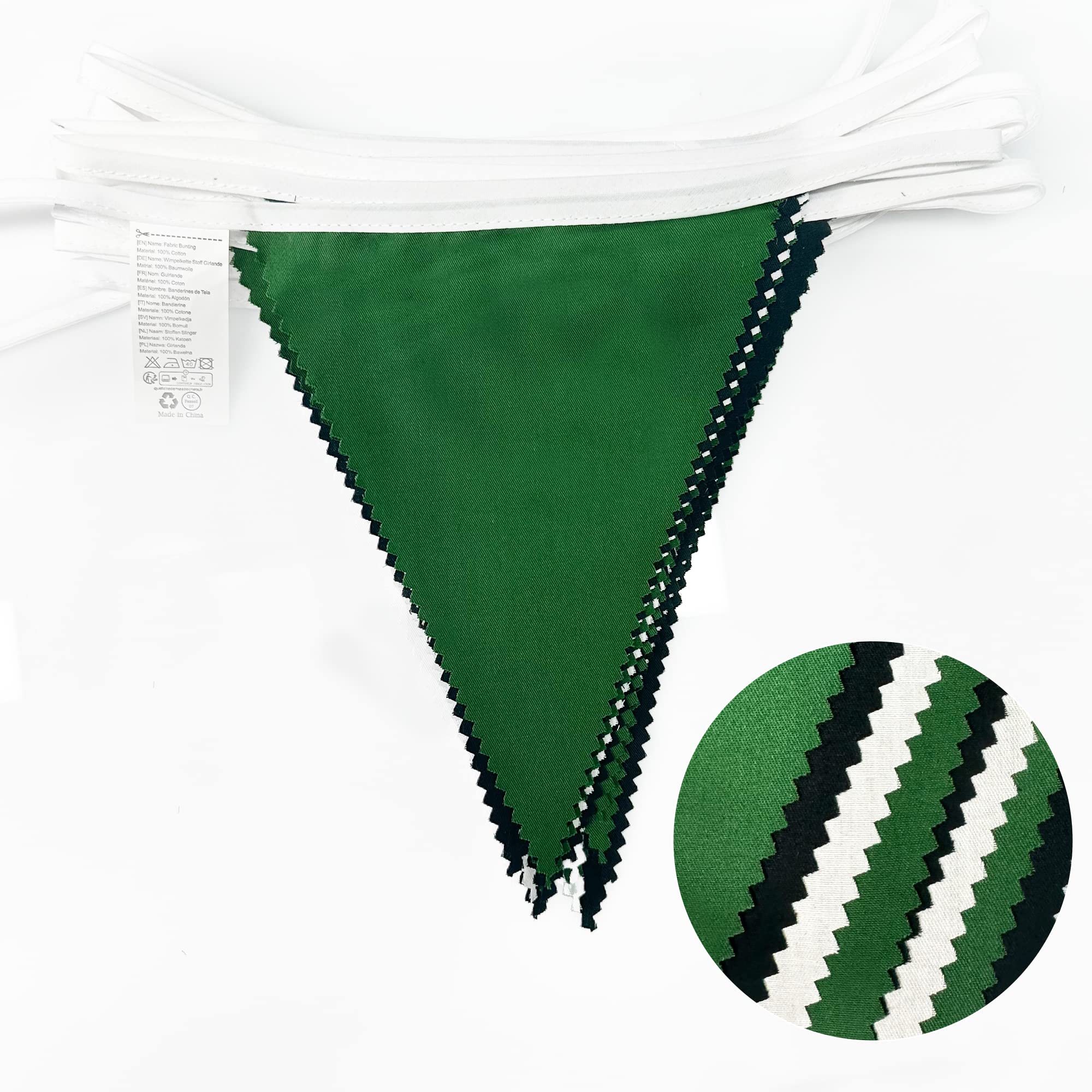 32Ft Green White Black Party Decorations Green Black Fabric Triangle Banner Flag Pennant Bunting Garland Streamers for Graduation Gaming Birthday Soccer Halloween Wedding Outdoor Garden Decorations