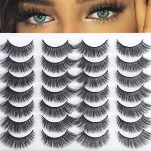 14 pairs false eyelashes, chun&cheng 3d upgraded wispy mink lashes pack natural look luxury 16mm cat eye lashes