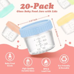 DRKIO 20 Pack Glass Baby Food Storage Containers 4 Oz Baby Food Jars with Lids Baby Food Maker Microwave Dishwasher Freezer Safe 100% Leak-Proof BPA Free