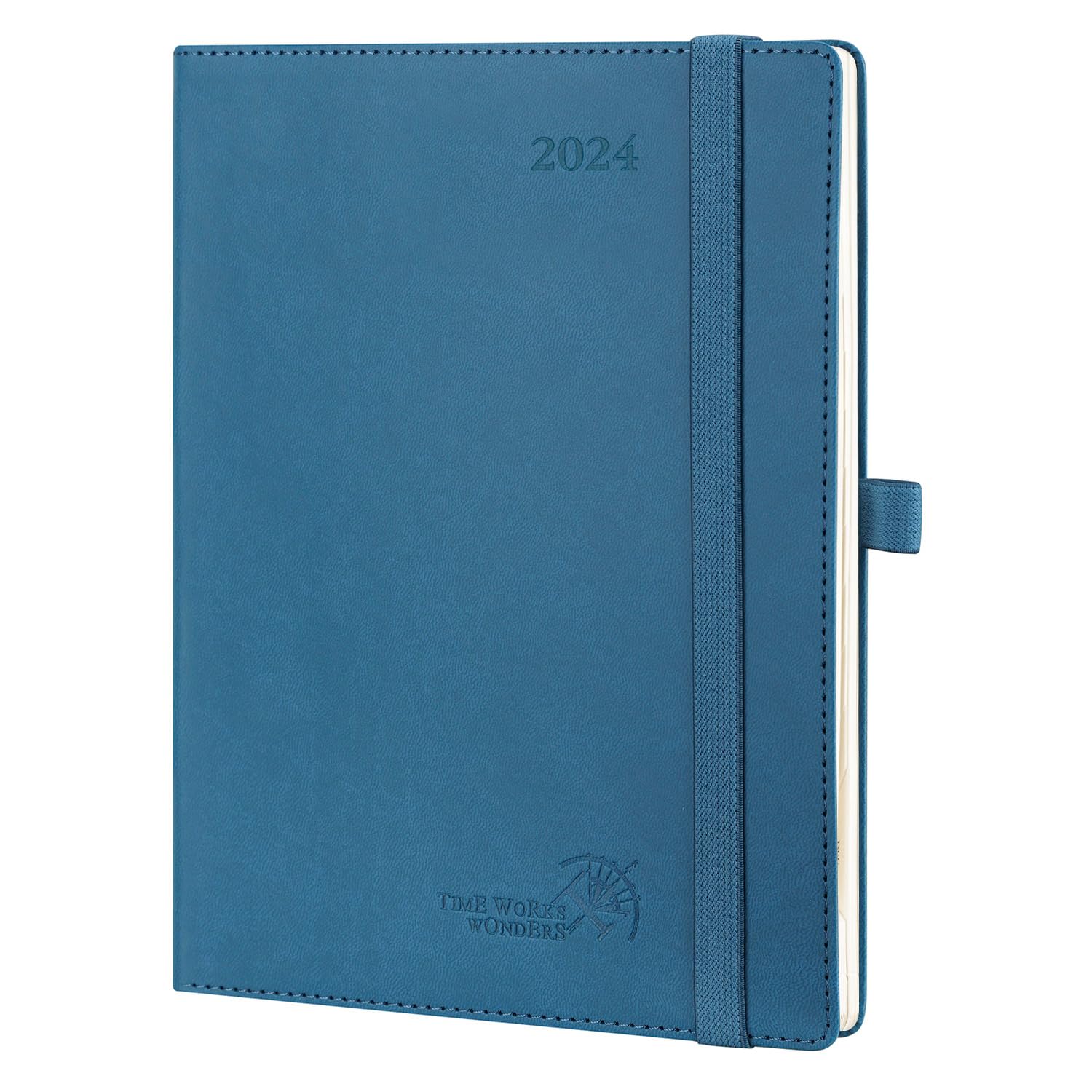 POPRUN 2024 Planner - 2024 Weekly Calendar with Hourly Time Slots, Weekly/Monthly Appointment Book for Time Management - 6.5'' x 8.5''- Leather Soft Cover - Night Sky Blue