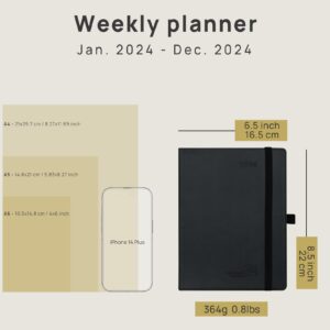 POPRUN 2024 Planner - 2024 Weekly Calendar with Hourly Time Slots, Weekly/Monthly Appointment Book for Time Management - 6.5'' x 8.5''- Leather Soft Cover - Night Sky Blue