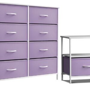 Sorbus Kids Dresser with 8 Drawers and 1 Drawer Nightstand Bundle - Matching Furniture Set - Storage Unit Organizer Chests for Clothing - Bedroom, Kids Rooms, Nursery, & Closet (Purple)