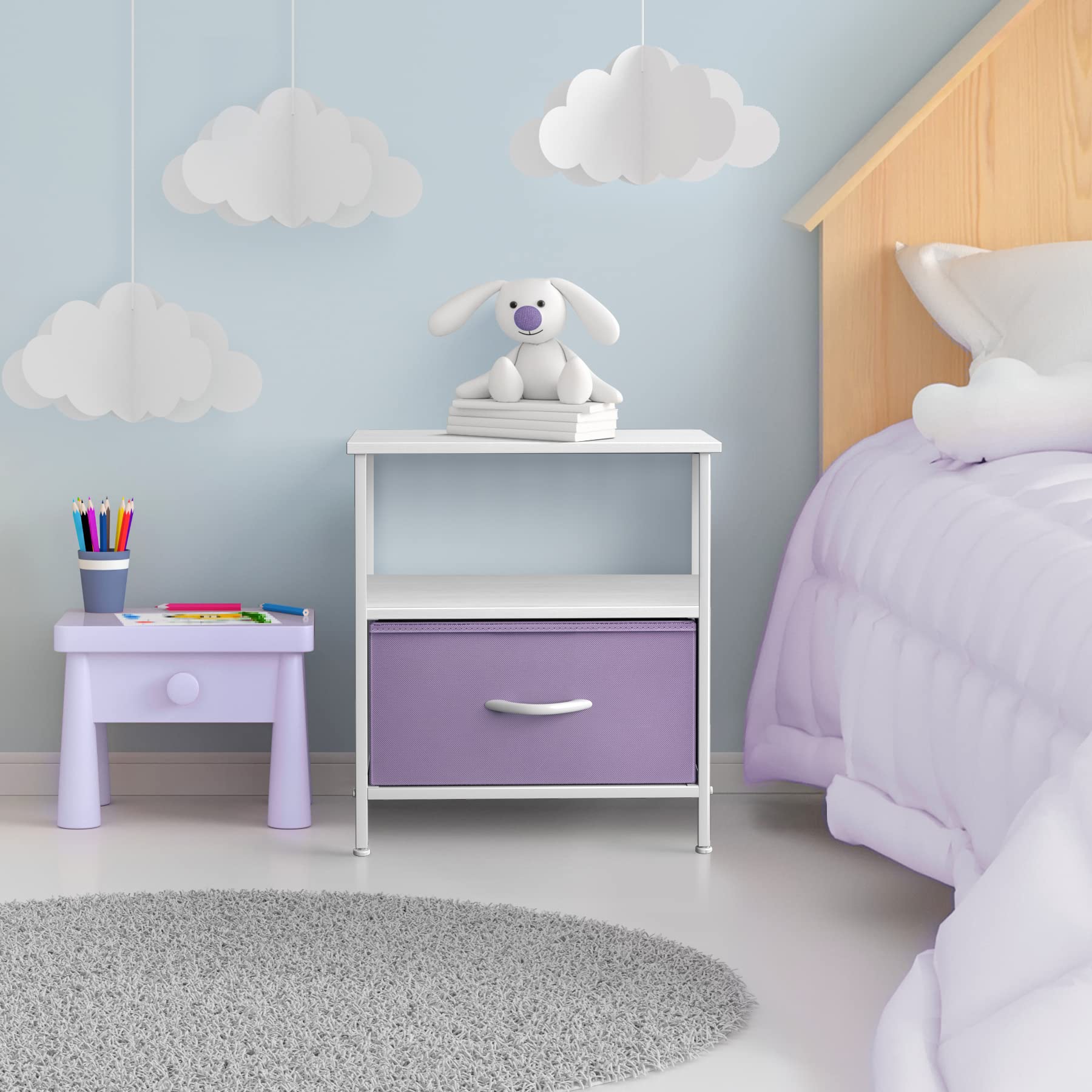 Sorbus Kids Dresser with 8 Drawers and 1 Drawer Nightstand Bundle - Matching Furniture Set - Storage Unit Organizer Chests for Clothing - Bedroom, Kids Rooms, Nursery, & Closet (Purple)